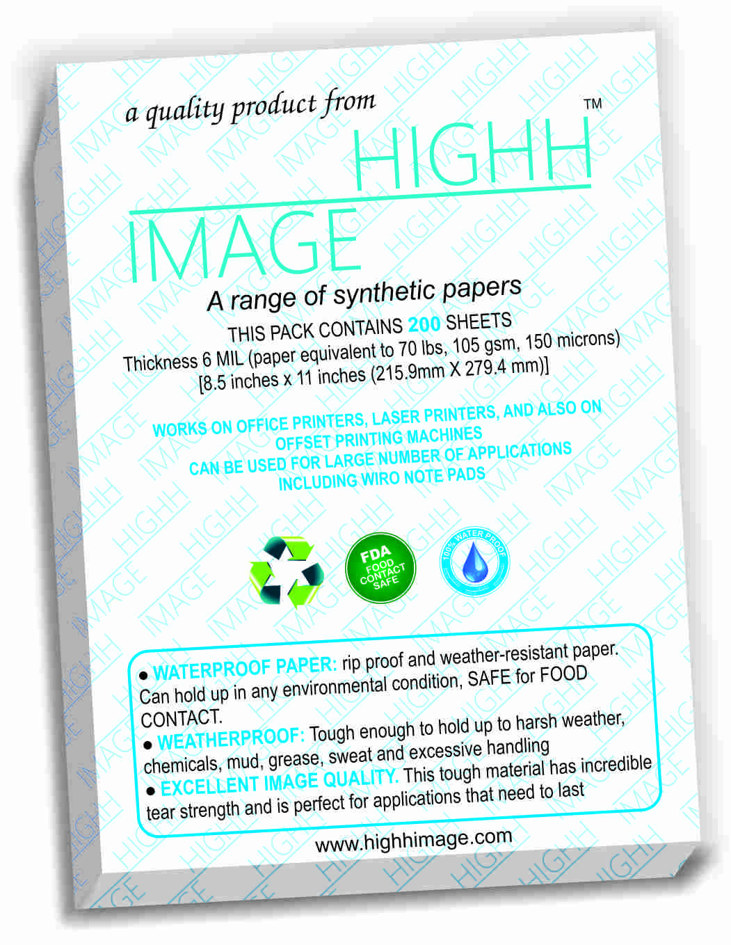 SYNTHETIC, WATERPROOF PAPERS ( SIZE 8.5”X 11” A PACK OF 200 SHEETS ...