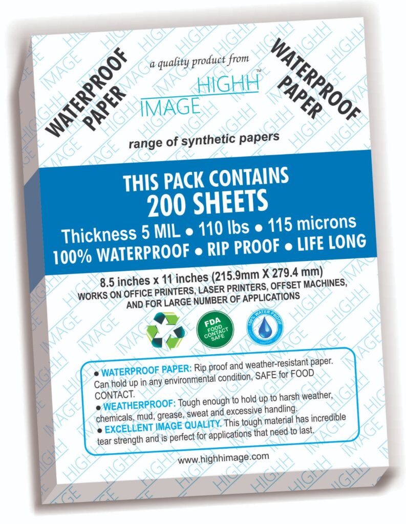 SYNTHETIC, WATERPROOF PAPERS ( SIZE 8.5”X 11” A PACK OF 200 SHEETS ...